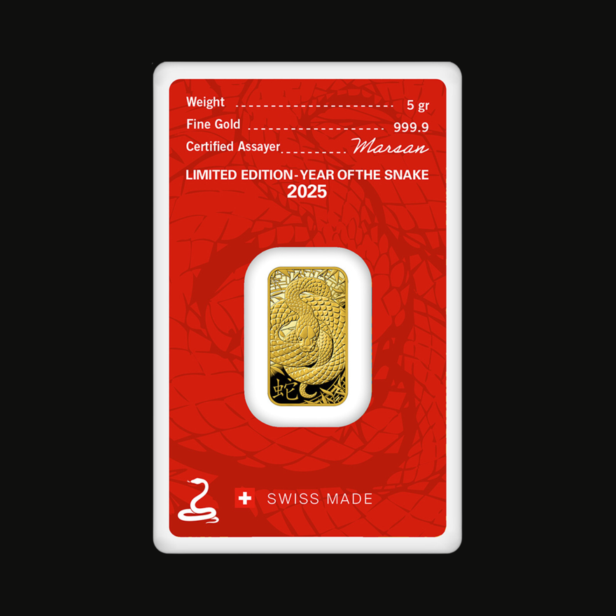 5 грама златно кюлче Argor-Heraeus лунар Змия 2025 - Tavex